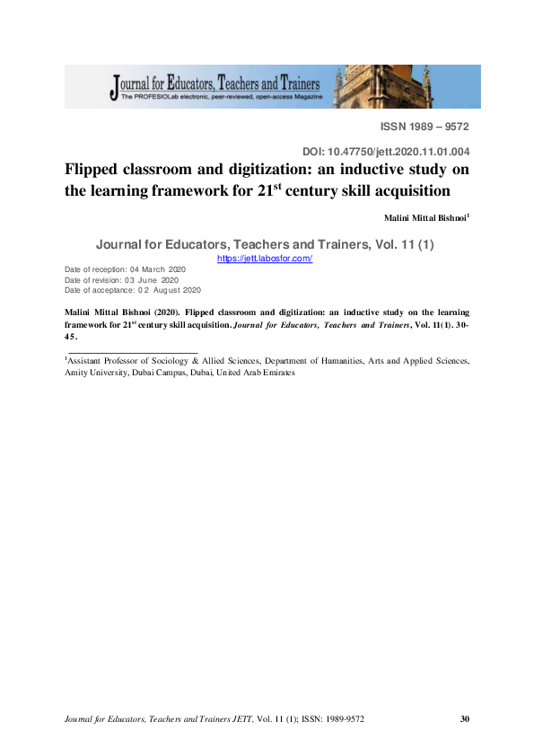 (PDF) Flipped classroom and digitization: an inductive study on the learning framework for 21st ...