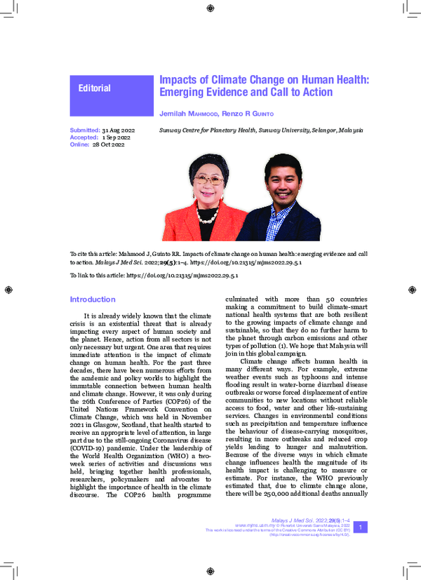(PDF) Impacts of Climate Change on Human Health: Emerging Evidence and ...