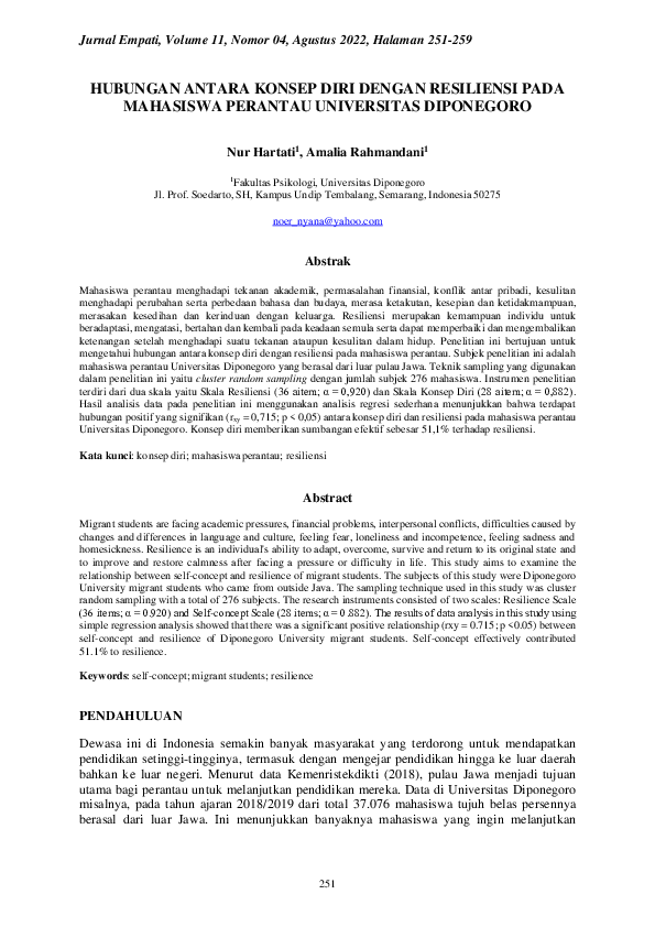 (PDF) Hubungan Antara Konsep Diri Dengan Resiliensi Pada Mahasiswa Perantau Universitas Diponegoro