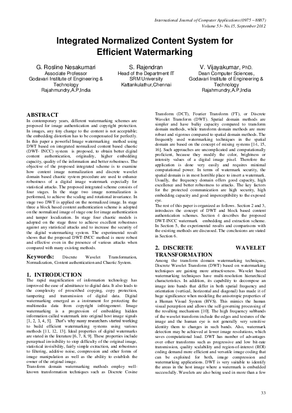 (PDF) Integrated Normalized Content System for Efficient Watermarking
