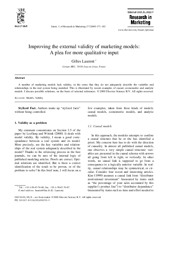 (PDF) Improving the external validity of marketing models