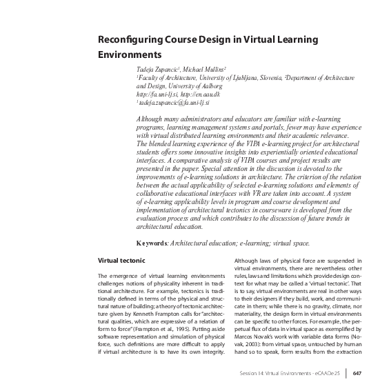 (PDF) Reconfiguring Course Design in Virtual Learning Environments