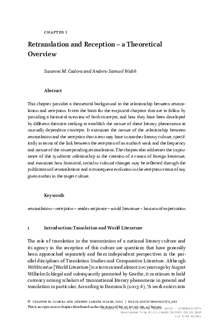 (PDF) Retranslation and Reception – a Theoretical Overview