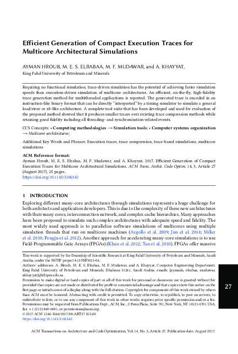 (PDF) Efficient Generation of Compact Execution Traces for Multicore Architectural Simulations