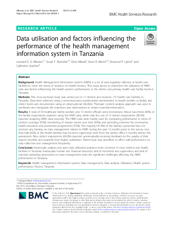 (PDF) Data utilisation and factors influencing the performance of the health management ...