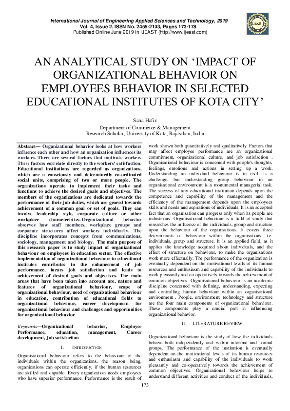 (PDF) An Analytical Study on "Impact of Organizational Behavior on Employees Behavior in ...