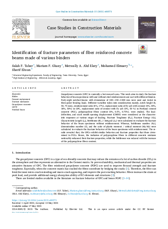 Identification of fracture parameters of fiber reinforced concrete beams made of various binders