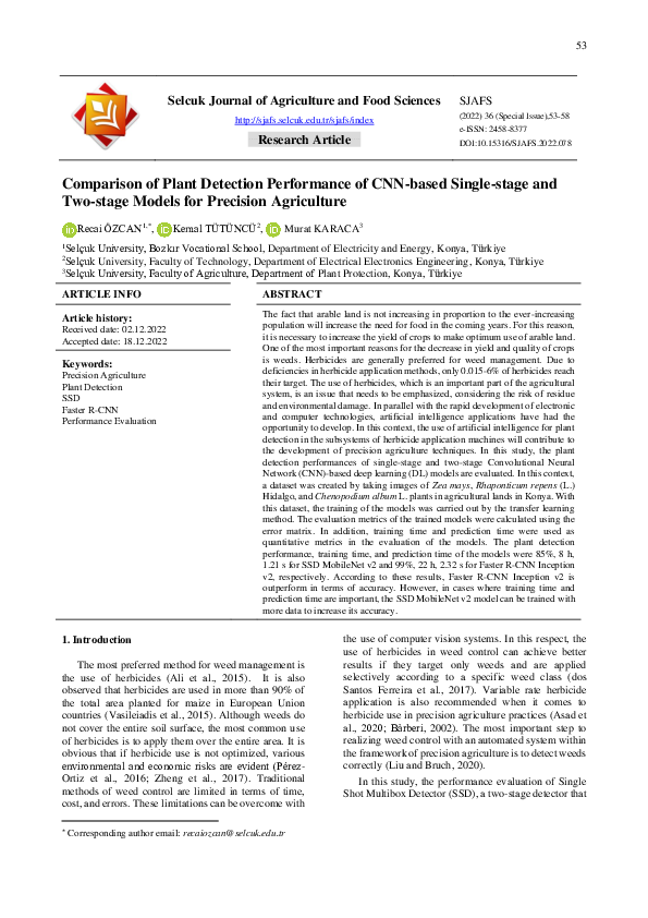 Pdf Comparison Of Plant Detection Performance Of Cnn Based Single