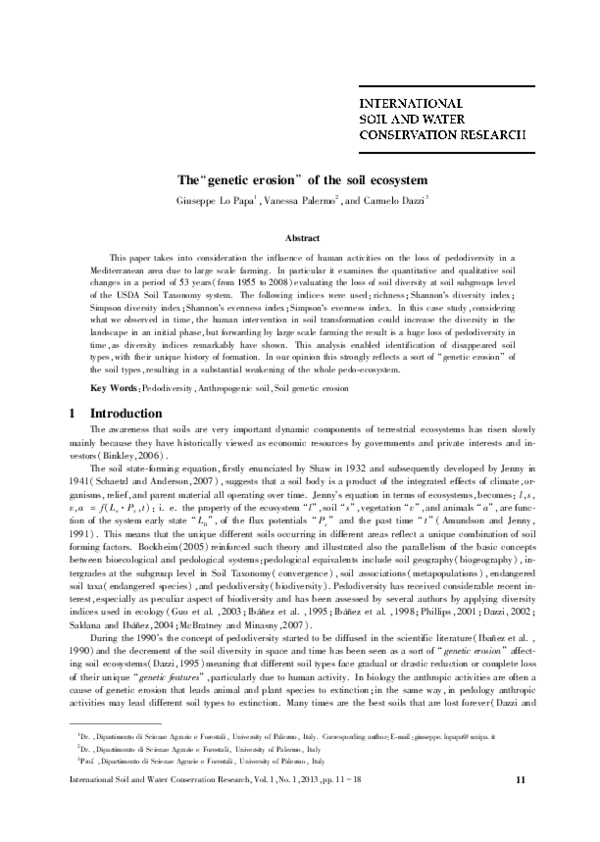 (PDF) The “genetic erosion” of the soil ecosystem | Giuseppe Lo Papa ...