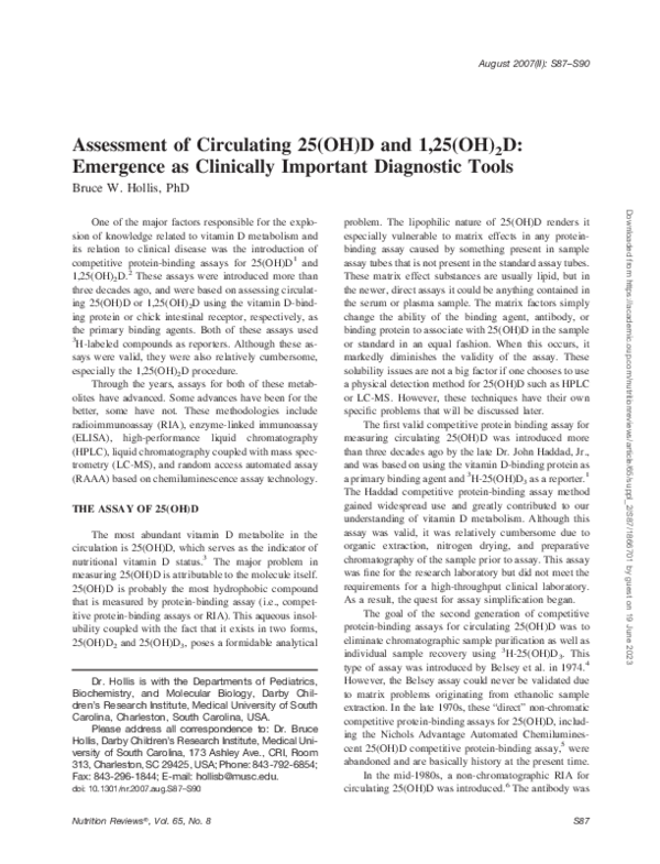 (PDF) Assessment of Circulating 25(OH)D and 1, 25(OH)2D: Emergence as ...
