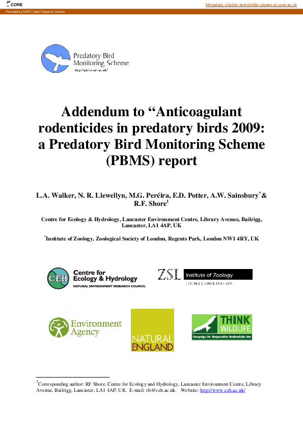 (PDF) Addendum to “Anticoagulant rodenticides in predatory birds 2009 ...