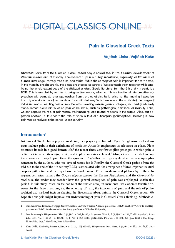 (PDF) Pain in Classical Greek Texts