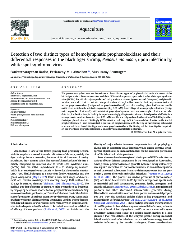 (PDF) Detection of two distinct types of hemolymphatic prophenoloxidase ...