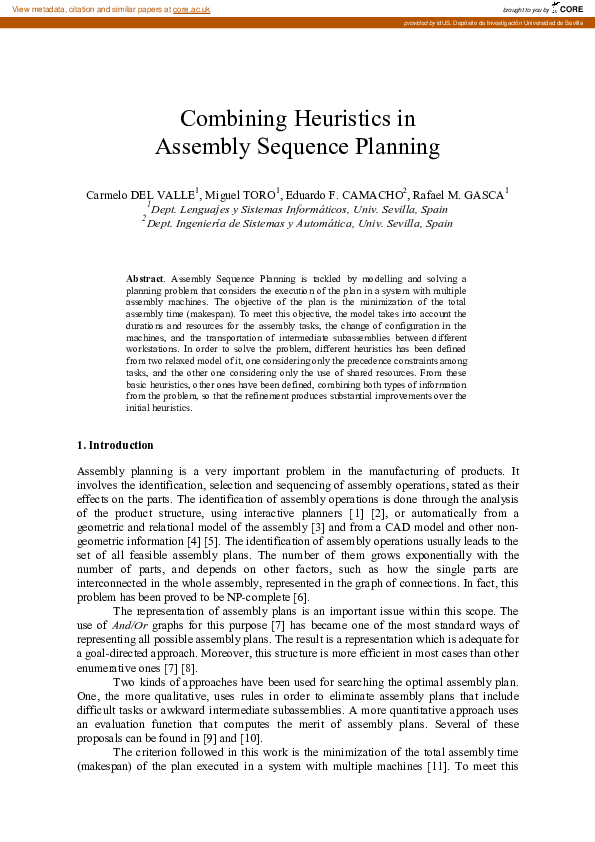 (PDF) Combining Heuristics in Assembly Sequence Planning