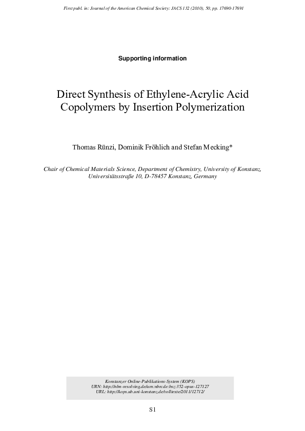 (PDF) Direct Synthesis of Ethylene−Acrylic Acid Copolymers by Insertion ...
