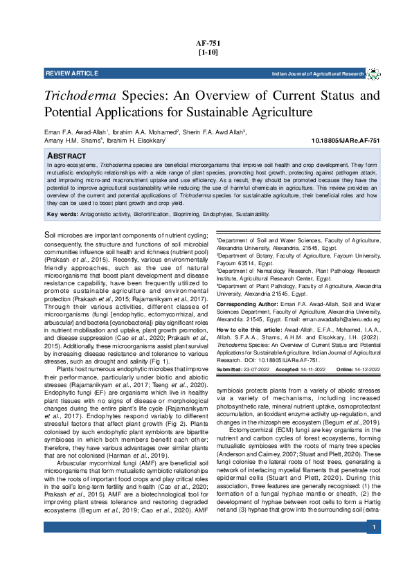 (PDF) Trichoderma Species: An Overview of Current Status and Potential Applications for ...
