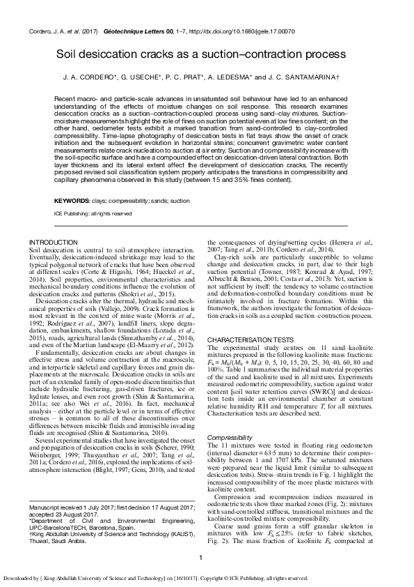 (PDF) Soil desiccation cracks as a suction–contraction process