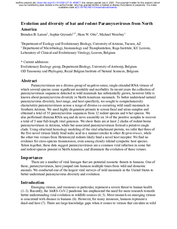 (PDF) Evolution and diversity of bat and rodent Paramyxoviruses from ...