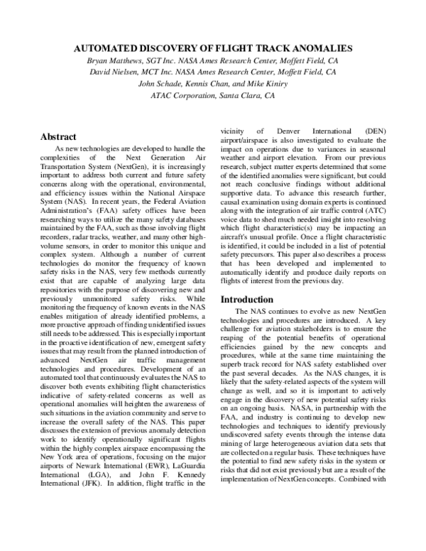 (PDF) Automated discovery of flight track anomalies | David Nielsen - Academia.edu