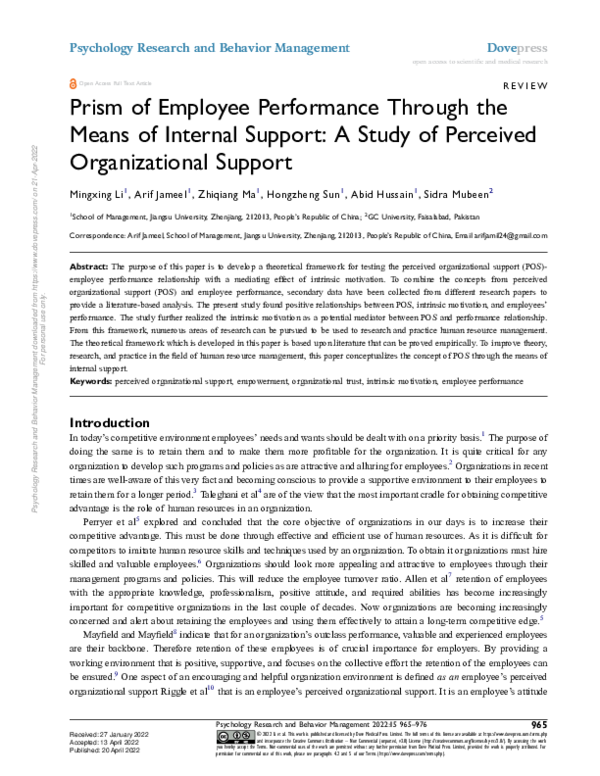 (PDF) Prism of Employee Performance Through the Means of Internal Support: A Study of Perceived ...