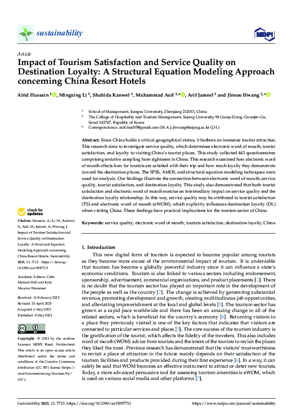 Pdf Impact Of Tourism Satisfaction And Service Quality On Destination Loyalty A Structural