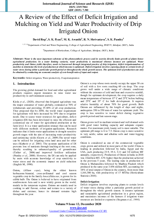 (PDF) A Review of the Effect of Deficit Irrigation and Mulching on Yield and Water Productivity ...