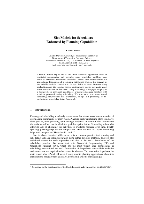 (PDF) Slot Models for Schedulers Enhanced by Planning Capabilities ...