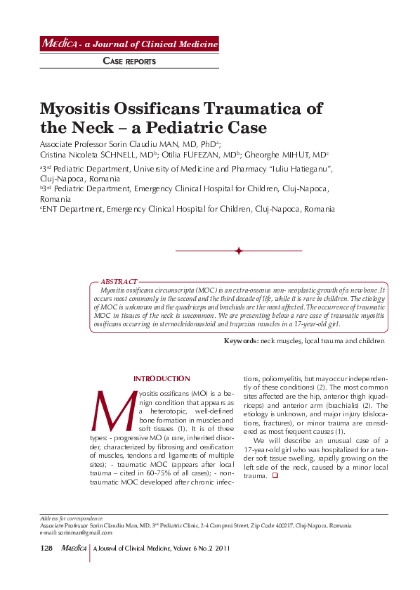 (PDF) Myositis ossificans traumatica of the neck - a pediatric case ...