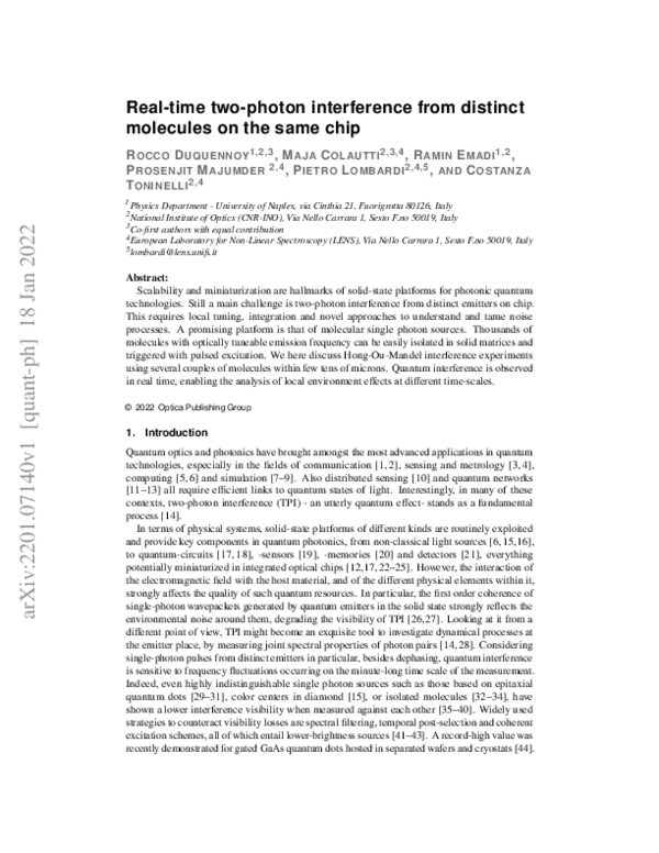 (PDF) Real-time two-photon interference from distinct molecules on the same chip