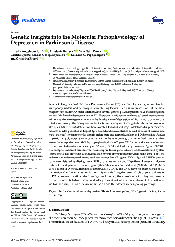 (PDF) Genetic Insights into the Molecular Pathophysiology of Depression in Parkinson’s Disease