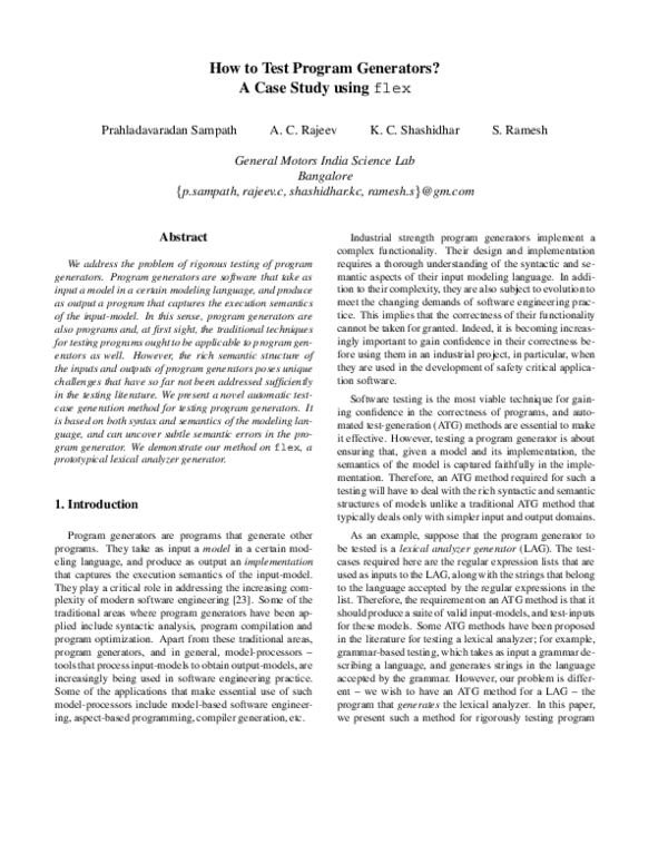 (PDF) Testing Program Generators: A flex Case Study