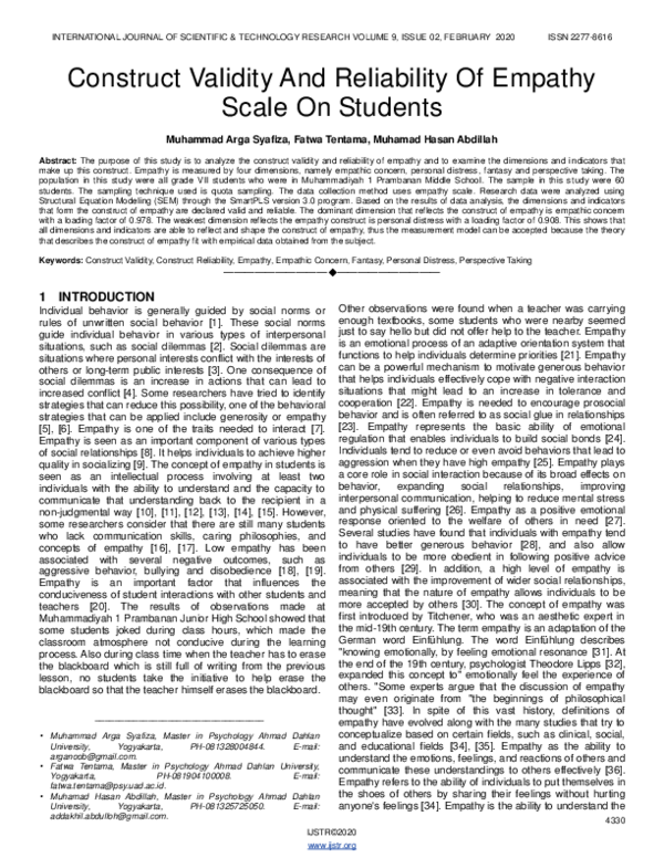 (PDF) Construct validity and reliability of empathy scale on students