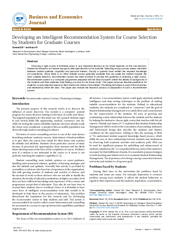 (PDF) Developing an Intelligent Recommendation System for Course Selection by Students for ...