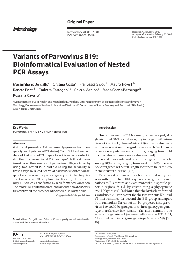 (PDF) Variants of Parvovirus B19: Bioinformatical Evaluation of Nested ...