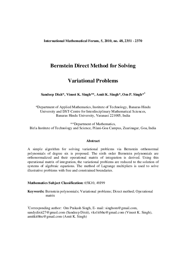 (PDF) Bernstein direct method for solving variational problems