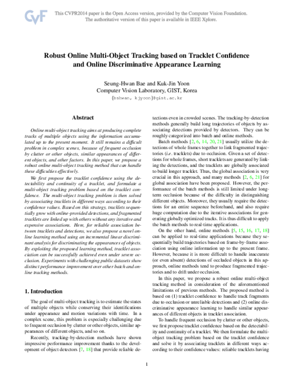 (PDF) Robust Online Multi-object Tracking Based on Tracklet Confidence and Online Discriminative ...
