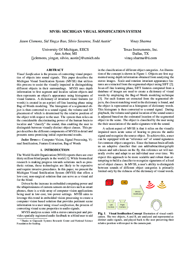 (PDF) MVSS: Michigan Visual Sonification System
