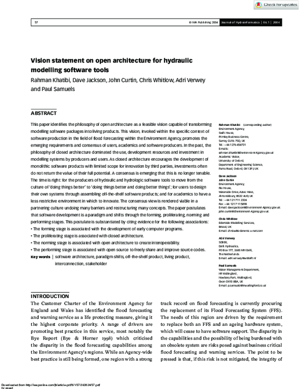 (PDF) Open Architecture Vision for Hydraulic Modelling Software
