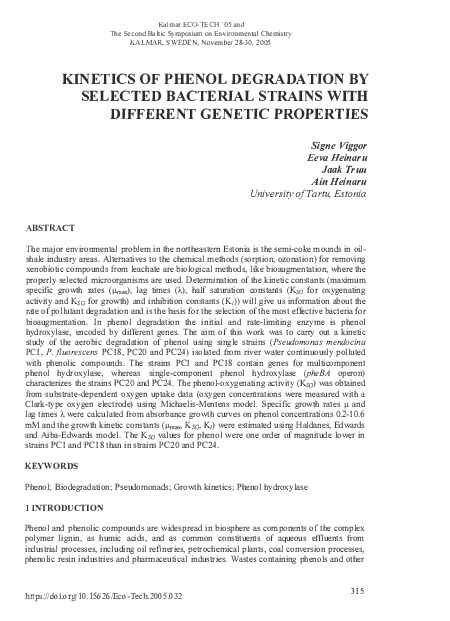 (PDF) Kinetics of phenol degradation by selected bacterial strains with ...