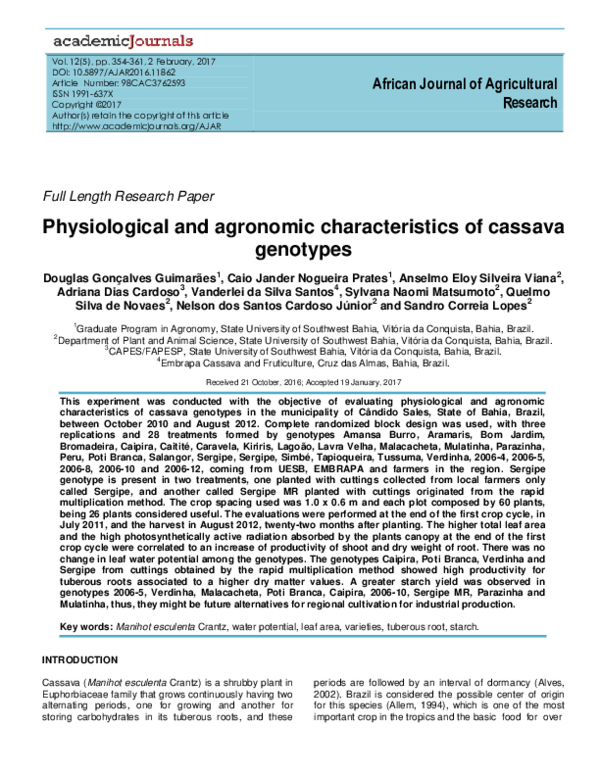 Pdf Physiological And Agronomic Characteristics Of Cassava Genotypes