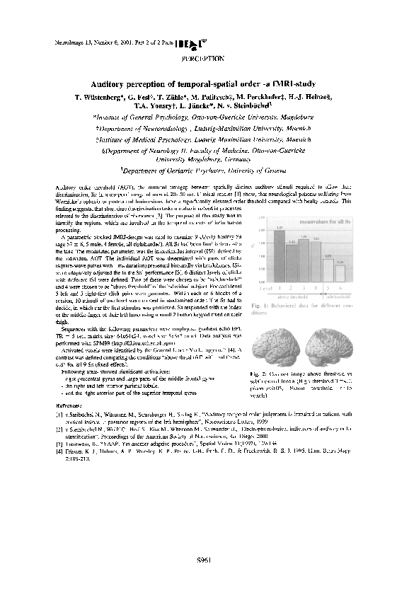 (PDF) Auditory perception of temporal-spatial order -a f'MRI-study