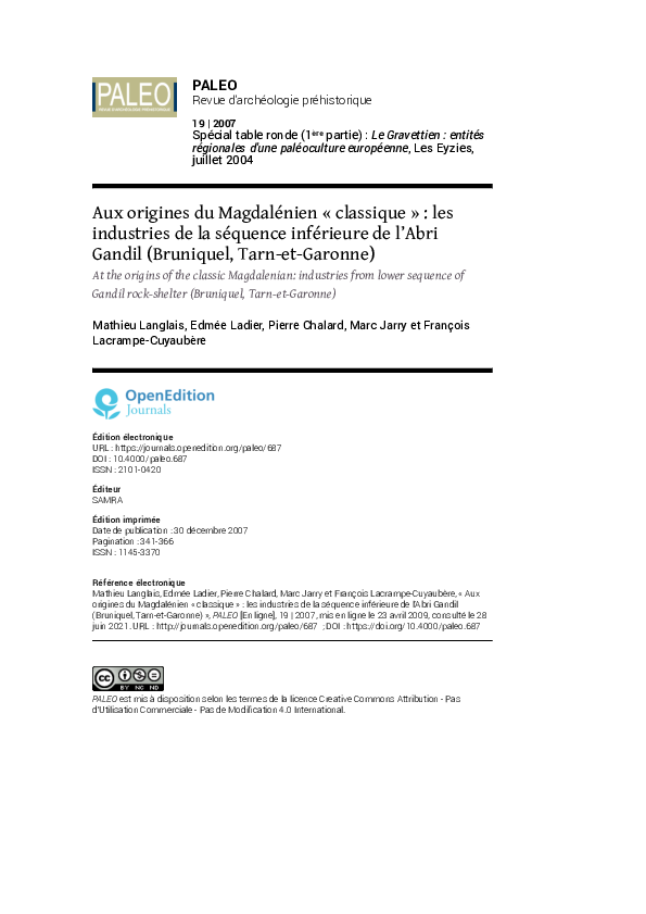 (PDF) Aux origines du Magdalénien « classique » : les industries de la ...