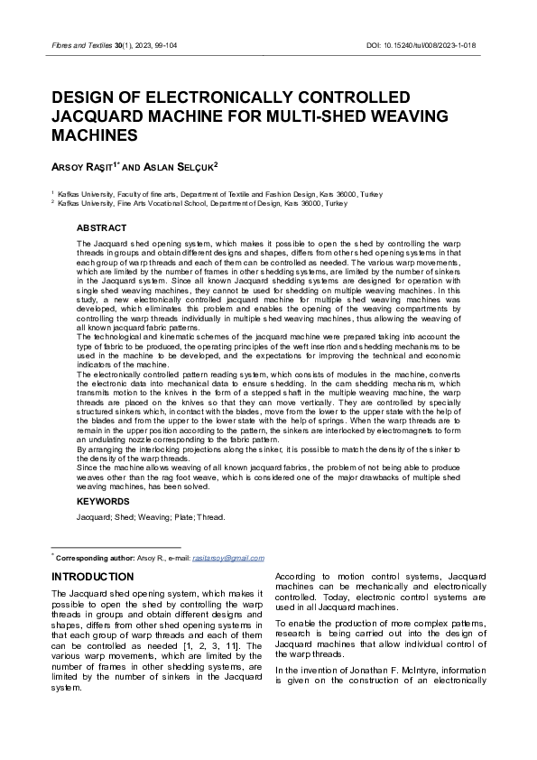 (PDF) Design of Electronically Controlled Jacquard Machine for Multi ...