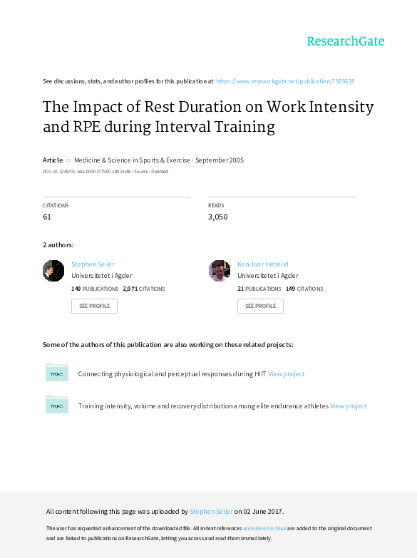 (PDF) The Impact of Rest Duration on Work Intensity and RPE during ...