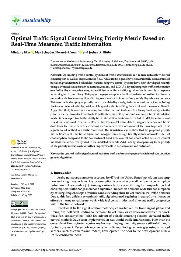 (PDF) Optimal Traffic Signal Control Using Priority Metric Based on Real-Time Measured Traffic ...