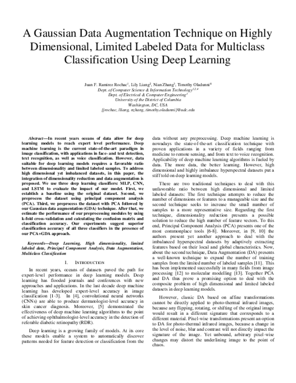 Pdf A Gaussian Data Augmentation Technique On Highly Dimensional Limited Labeled Data For