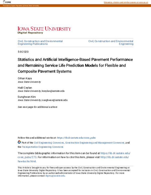 (PDF) Statistics and Artificial Intelligence-Based Pavement Performance and Remaining Service ...