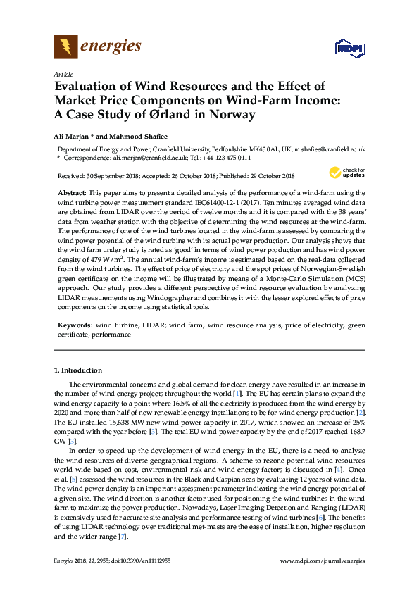 (PDF) Evaluation of Wind Resources and the Effect of Market Price ...