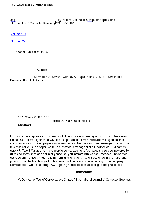 (PDF) RIO: An AI based Virtual Assistant