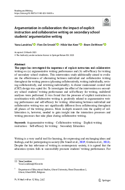 (PDF) Argumentation in collaboration: the impact of explicit ...